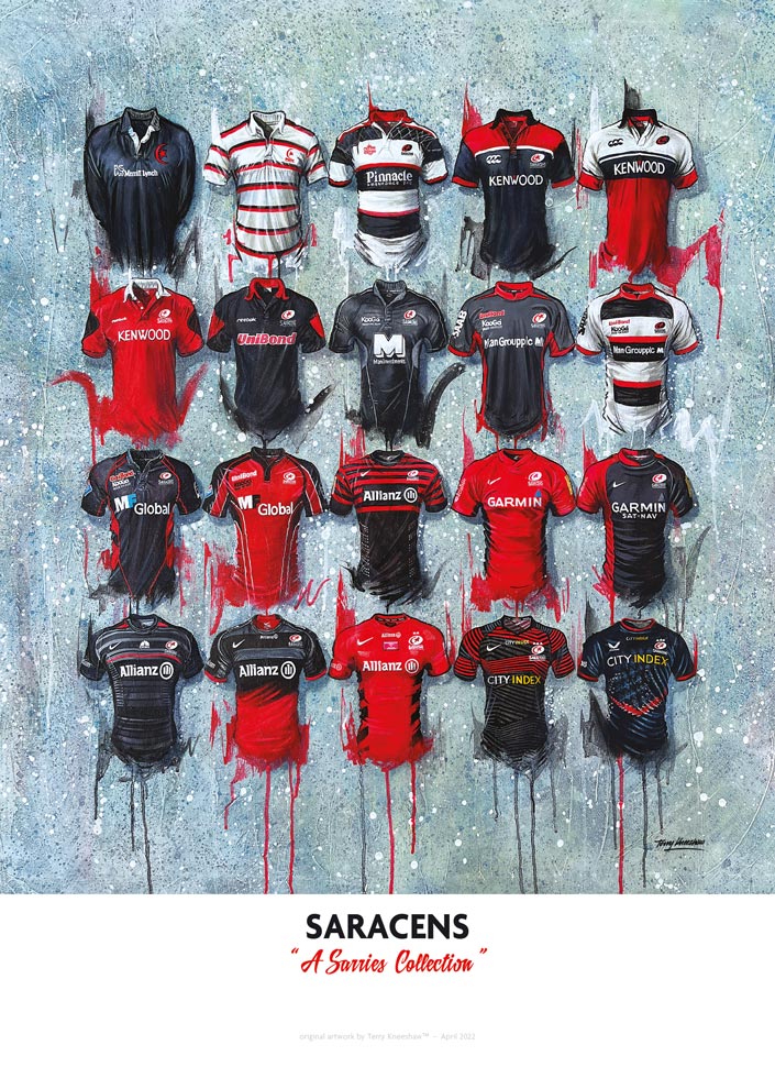 Saracens A2 Print | Rugby Shirt Wall Art – Terry Kneeshaw Art